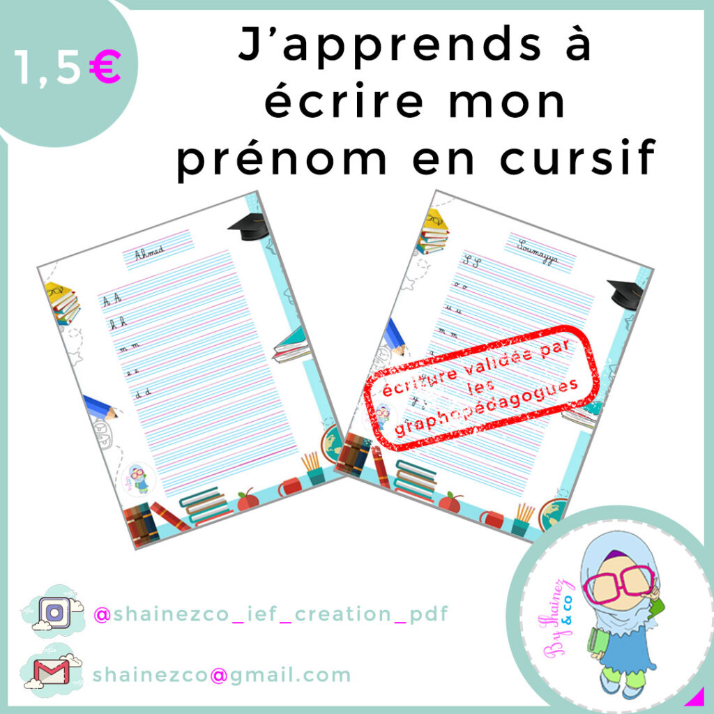 J'apprends à écrire mon prénom en cursif - Shainez & co